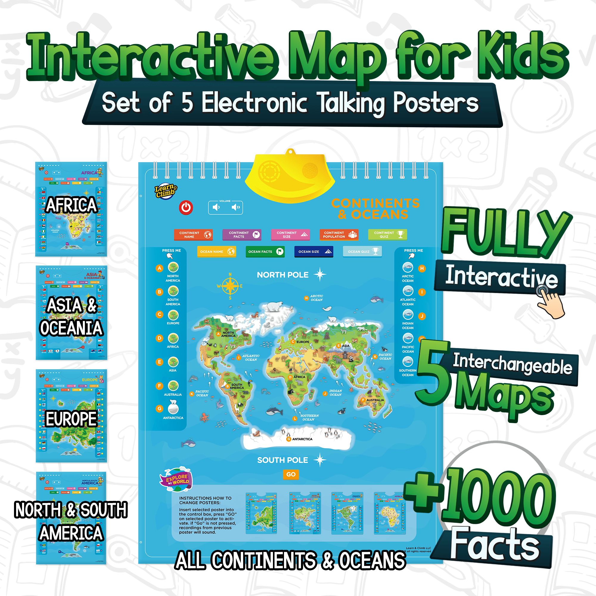 Buy Interactive World Map for Kids - Set of 5 Electronic Talking ...