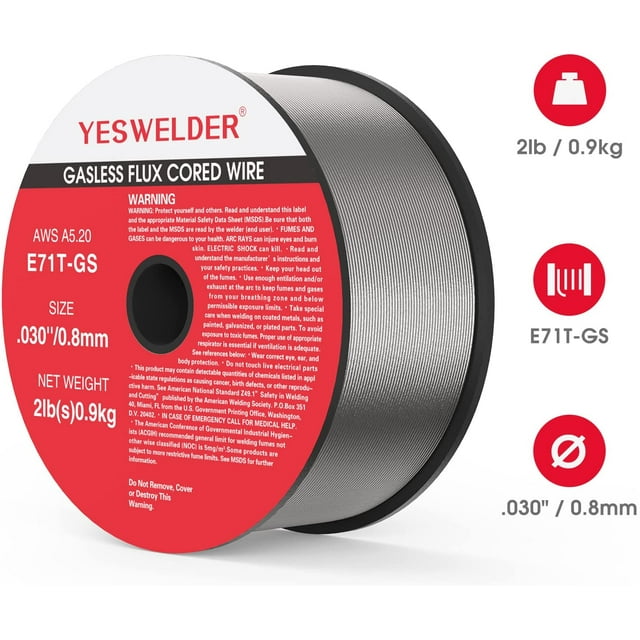 YESWELDER Flux Core Gasless Mig Wire, Mild Steel E71TGS.030-Diameter, 2 ...