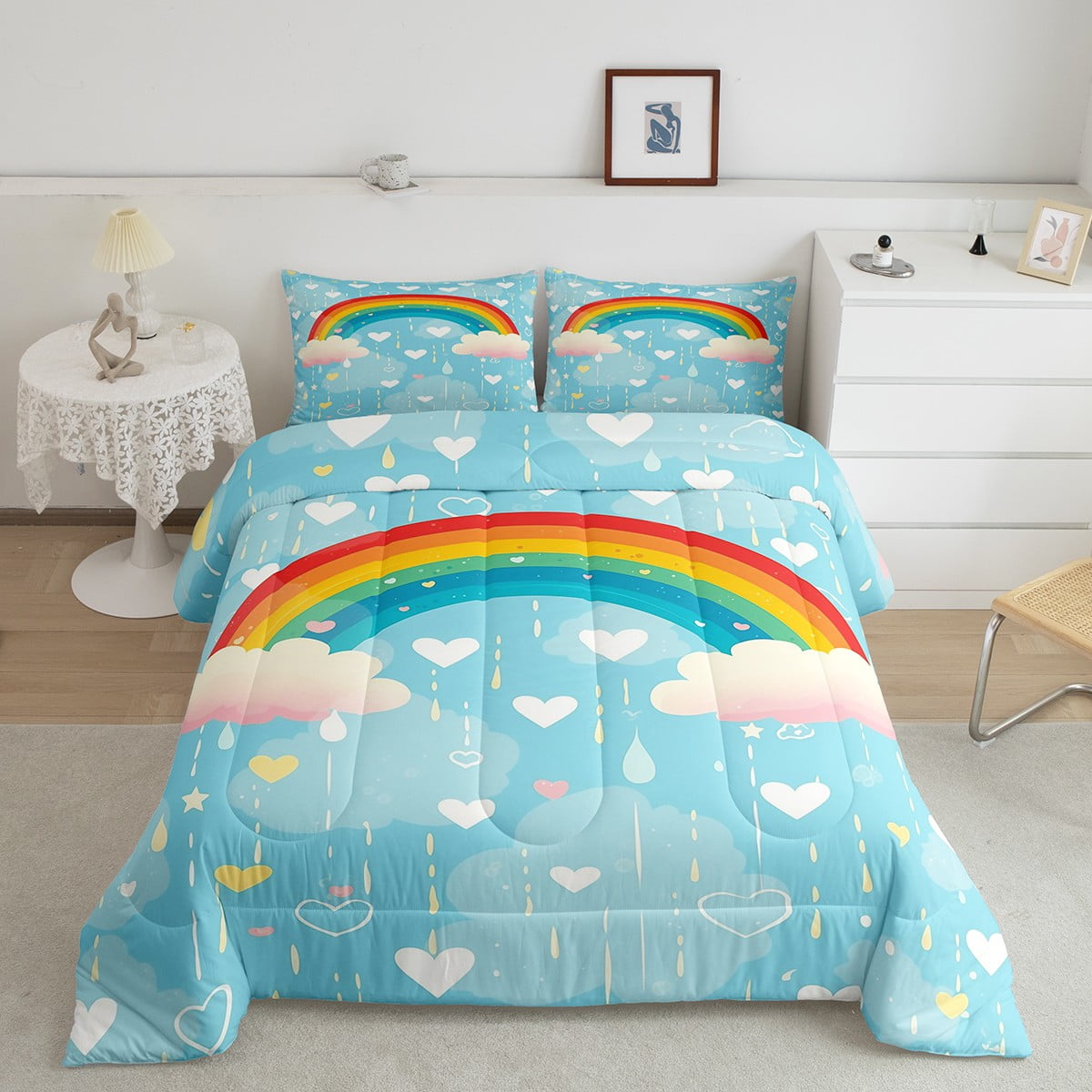Click here for Yst Rainbow Twin Comforter Set  Love Heart Bedding... prices