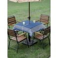 Blue Geometric Outdoor Tablecloth with Umbrella Hole, White Greek Key ...