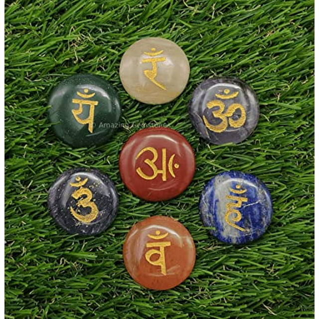 7 Chakra Disc Set Reiki Healing Crystal with Engraved Chakra OM Symbols ...