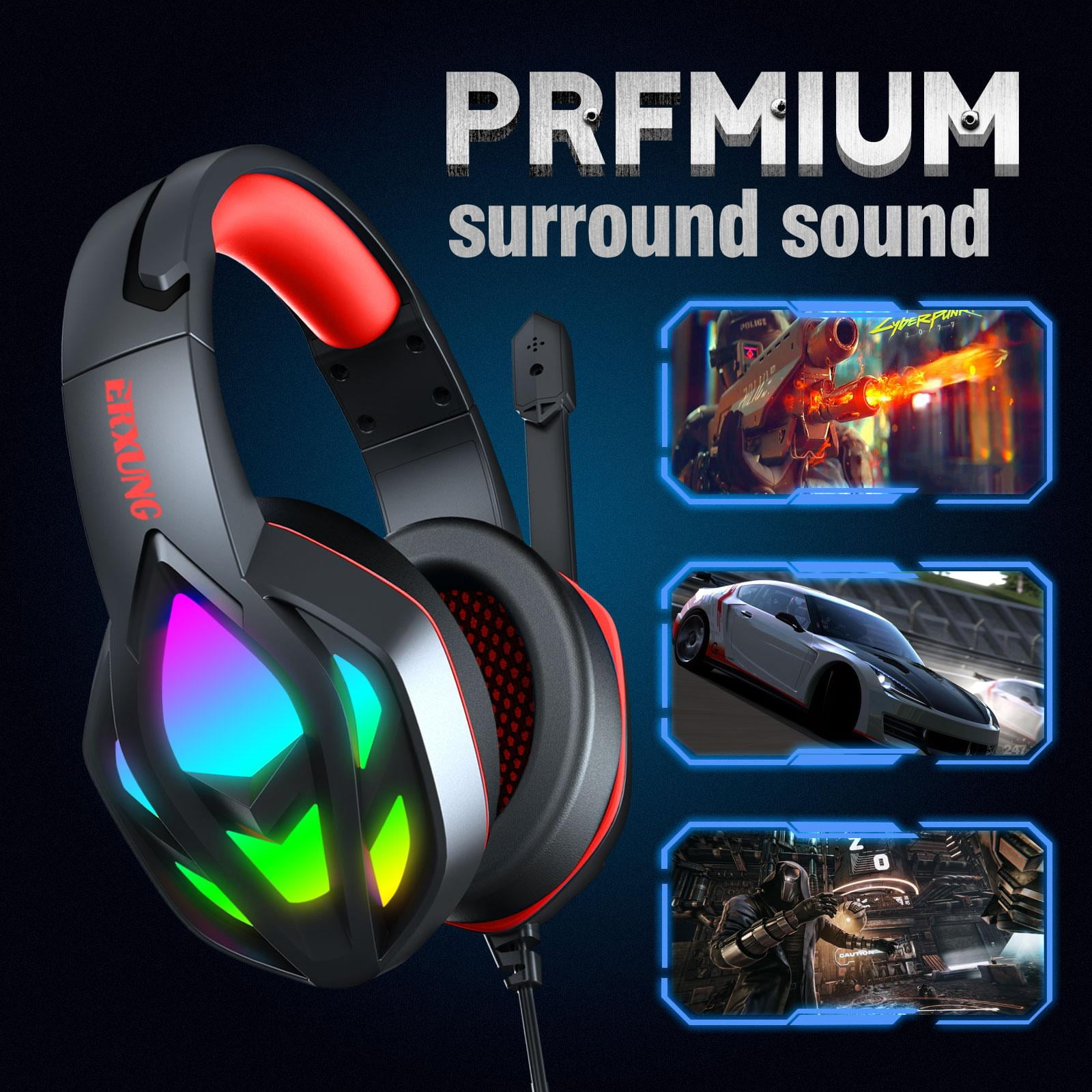 Gaming Headset RGB Light Stereo Noise Canceling Over Ear Headphs with ...