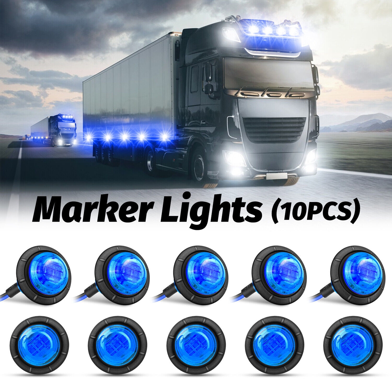 3/4" 12V Marker Lights LED Truck Trailer Round Side Bullet Light Amber ...