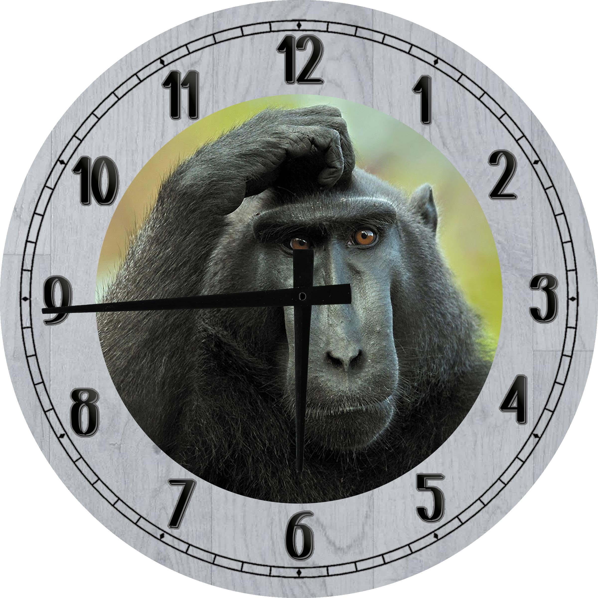 Wood Wall Clock 12 Inch Monkey Wall Art Black Monkey Scratching Head ...