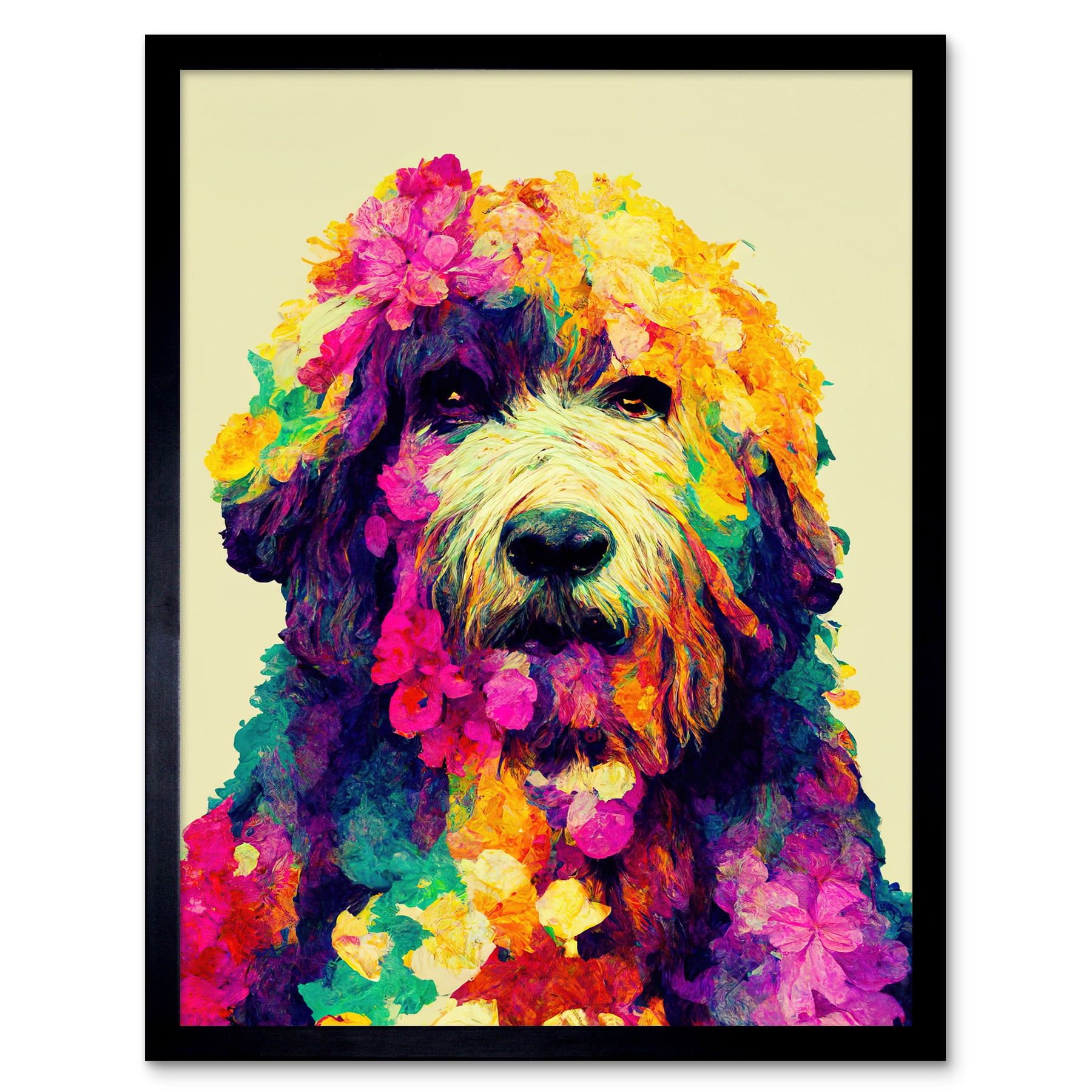 Colourful Vibrant Floral Labradoodle Dog Abstract Portrait Art Print ...
