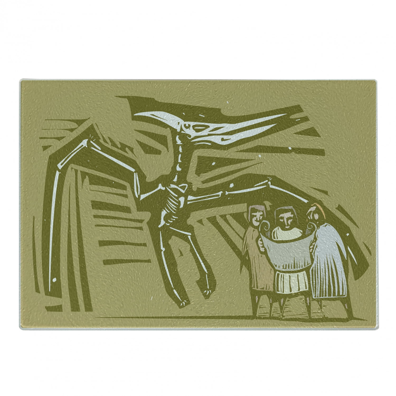 Bones Cutting Board, Woodcut Style Image of Paleontologists Studying a ...