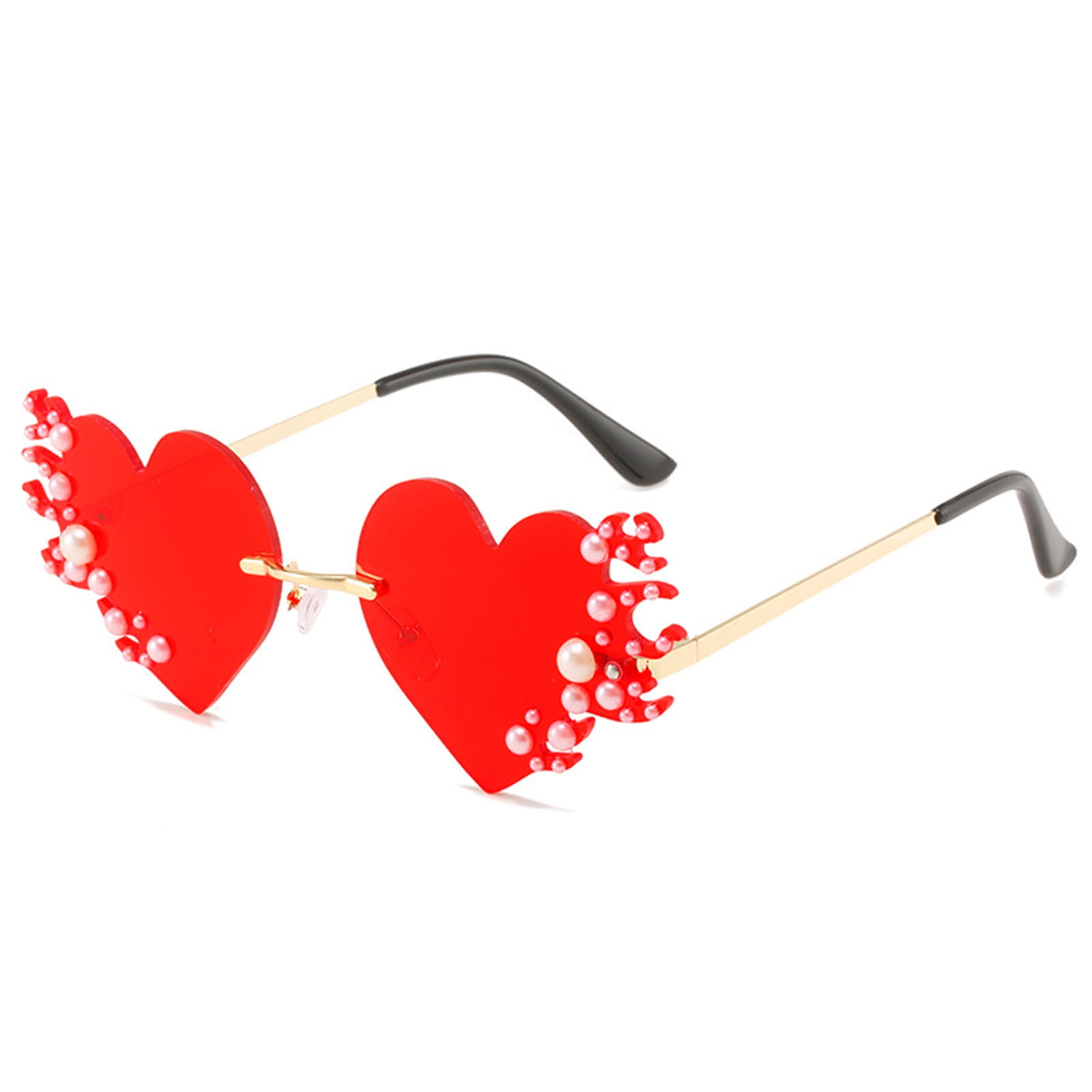 Liveday Love Heart Shape Glasses For Women Beaded Rimless Decorative Eyewear
