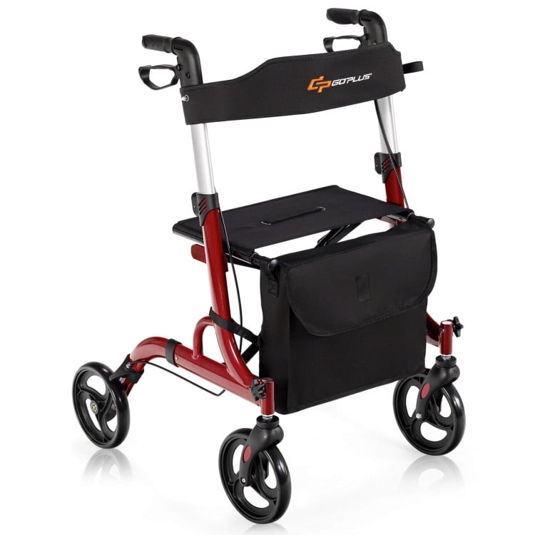 Folding Aluminum Rollator Walker with 8-inch Wheels and Seat - Walmart.com