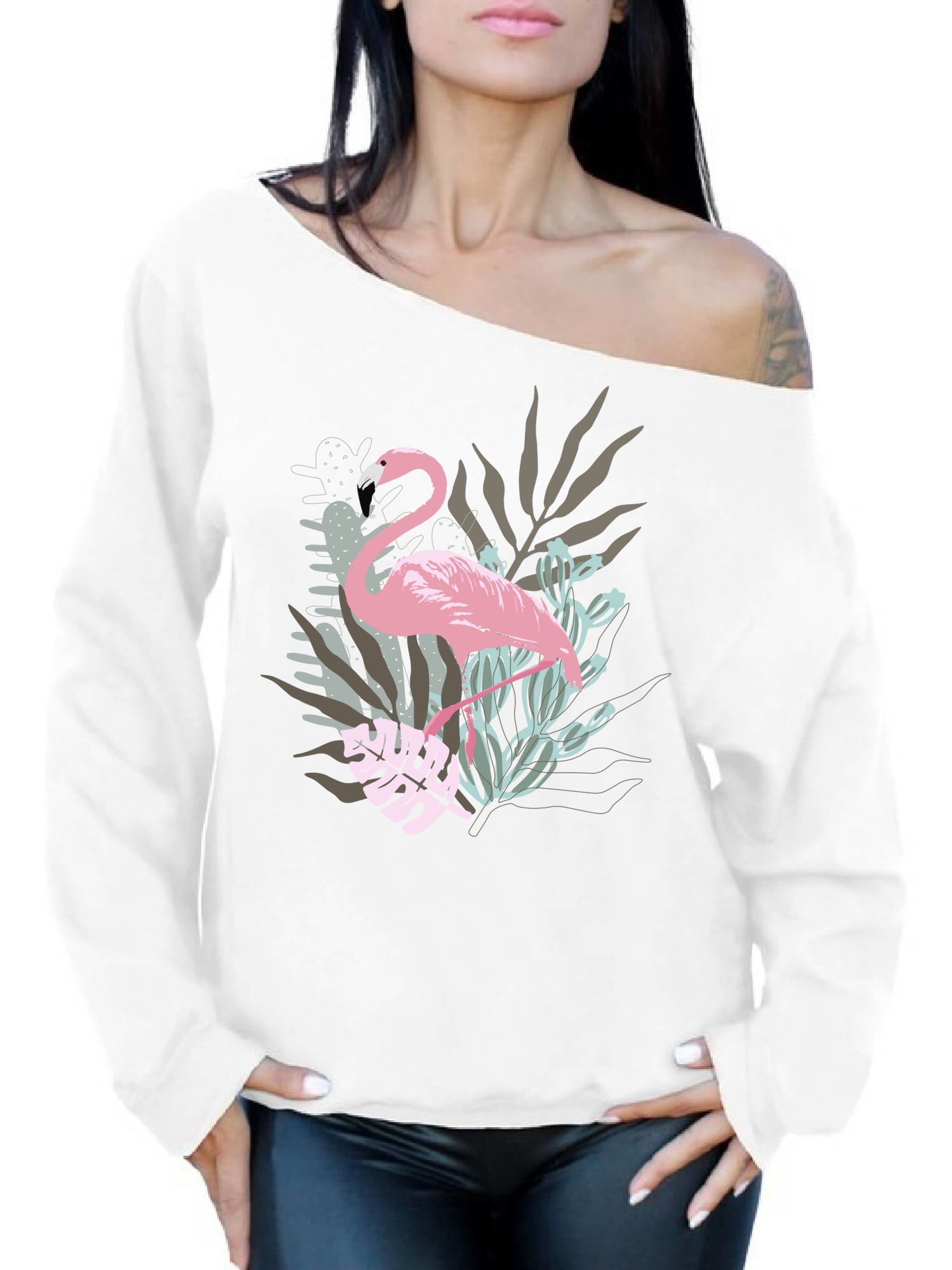 Awkward Styles Floral Flamingo Ladies Off Shoulder Sweater Summer ...