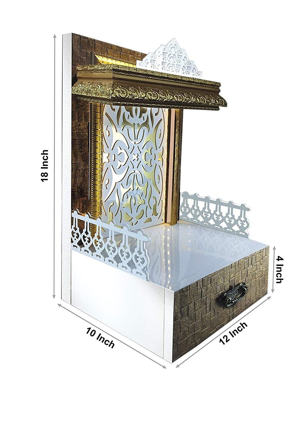 Wooden Brown Temple with LED Light for Home and Office Wall Hanging ...