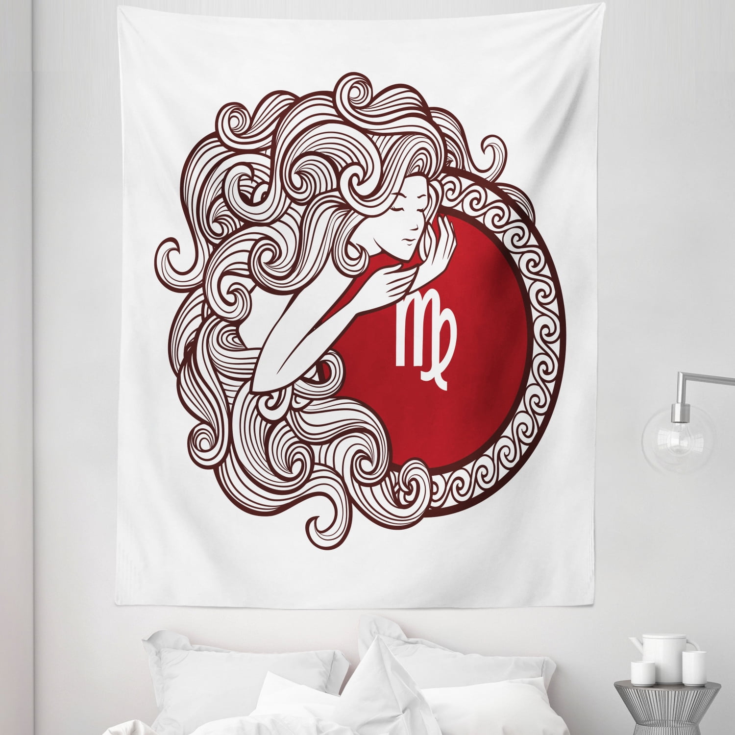 Virgo Tapestry, Vibrant Color Abstract Image Zodiac Sign Long Haired ...