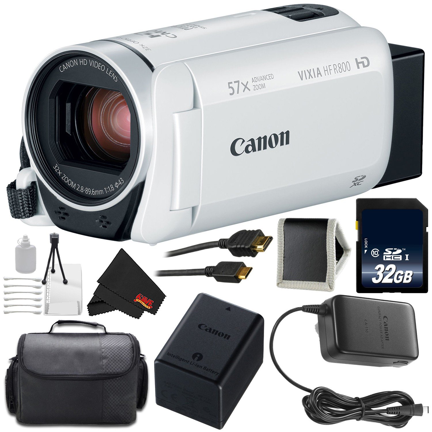 Canon VIXIA HF R800 Full HD Camcorder (White) Bundle with 32GB Memory ...