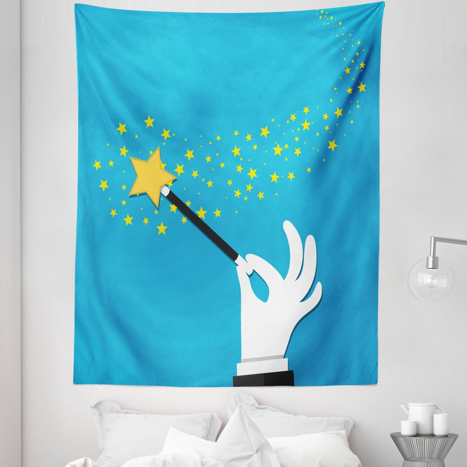 Magic Tapestry, Cartoon Magician Hand Holding Wand Spreading Stars ...