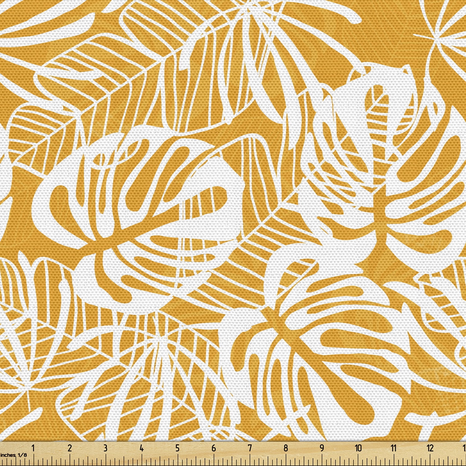 Exotic Fabric by the Yard, Drawings of Monstera Leaves on a Tangerine ...