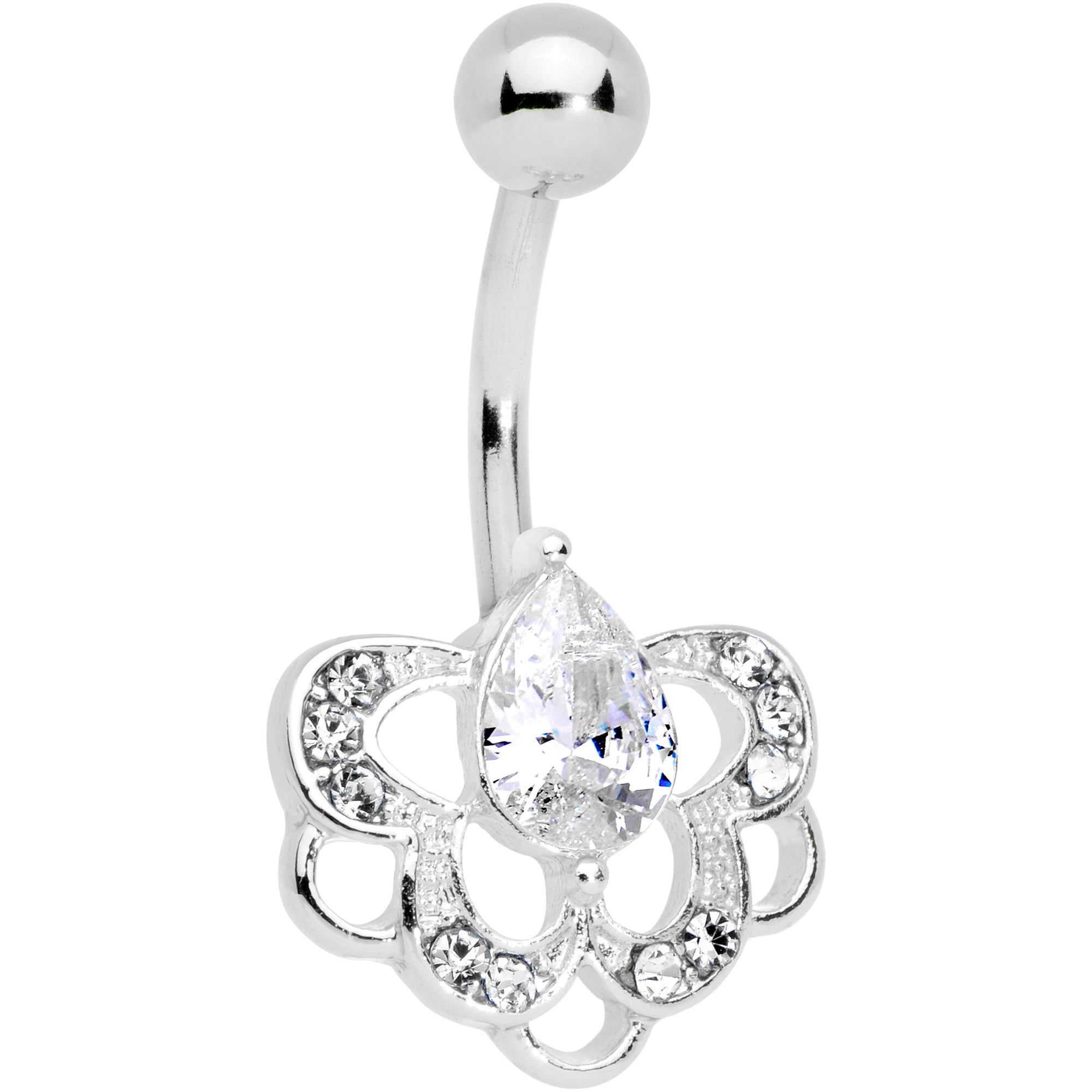 Body Candy Steel Clear Accent Delightful Art Deco Belly Button Ring ...