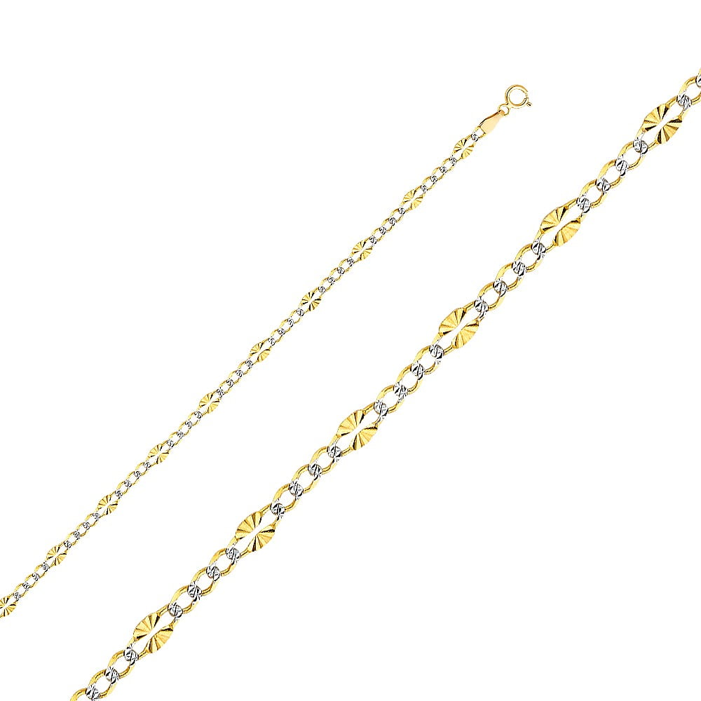 14k Two Tone Gold Stamped Figaro Diamond Cut Fancy Chain Link Necklace ...