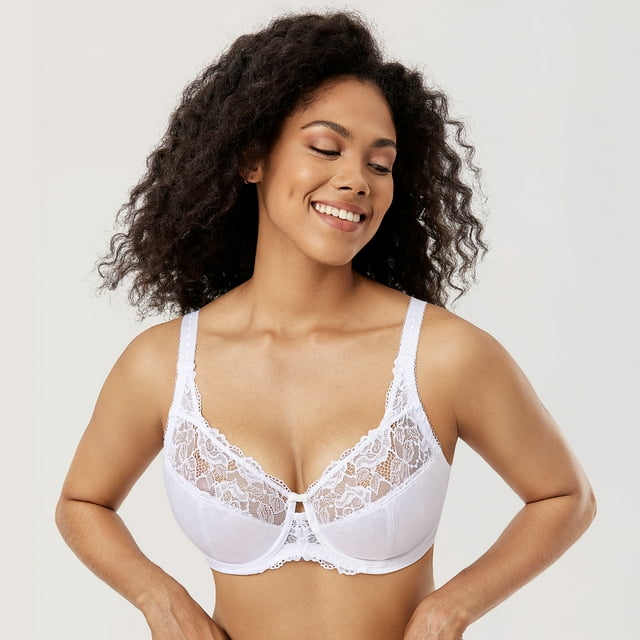 Delimira Womens Full Coverage Underwire Unlined Minimizer Lace Bra