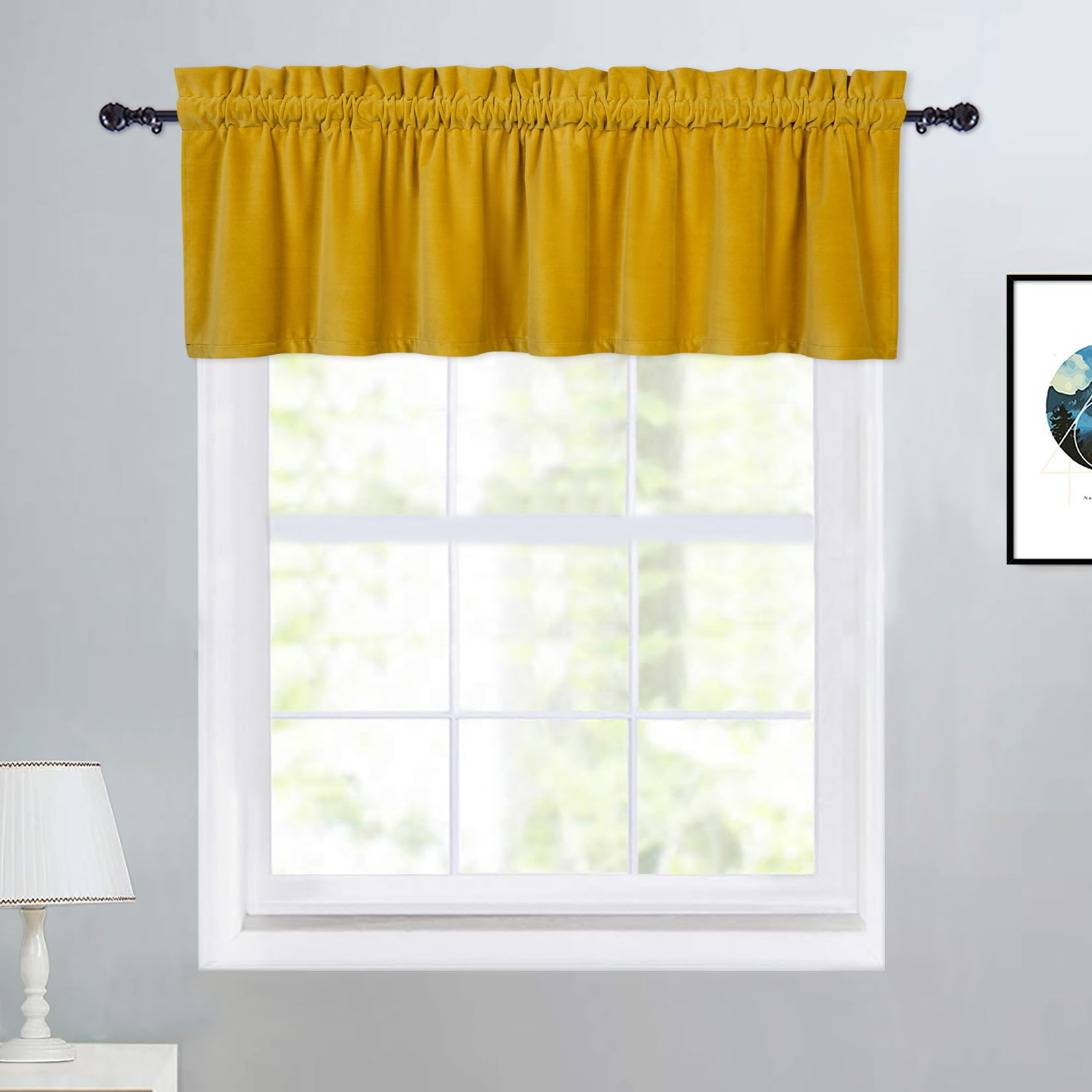 GlowSol Velvet Kitchen Curtain Valance Room Darkening Super Soft ...