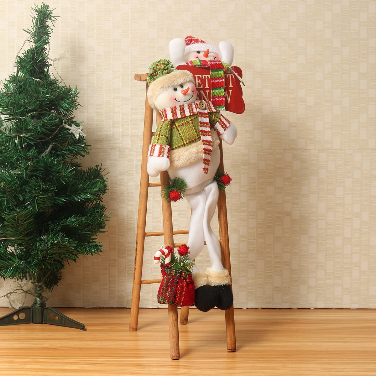 Christmas Senta Claus Snowman Climbing Ladder Decor Holiday Gift 18.5 ...