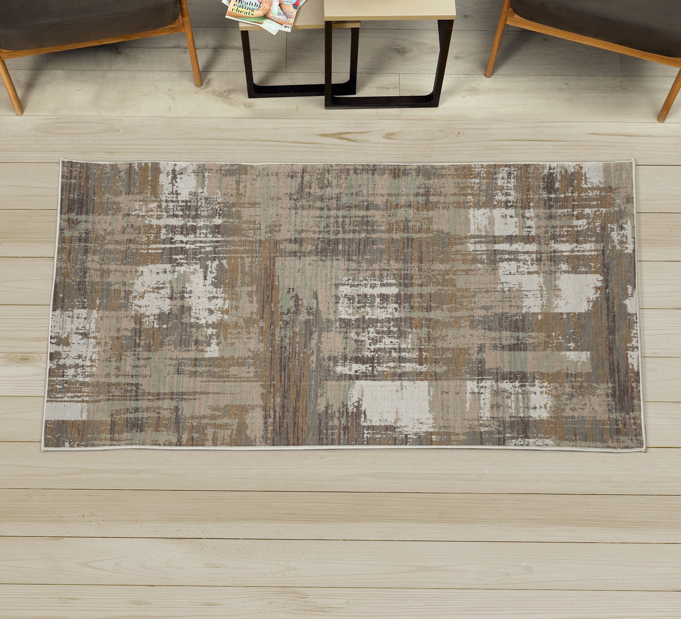 Modern Decorative Rug, Grunge Style Abstract Earthy Shapes Pixel Camo ...