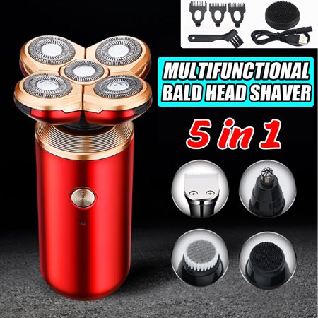 5 in 1 Electric Shaver Rotary Bald Head Shaver Beard Men Cordless Razor ...