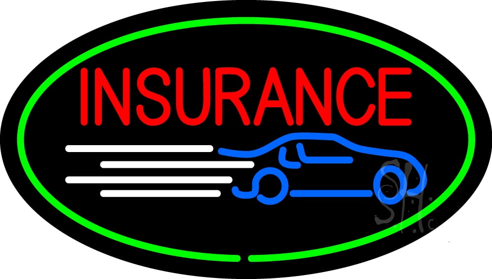 Red Insurance Oval Green LED Neon Sign 20 x 37 - inches, Black Square ...