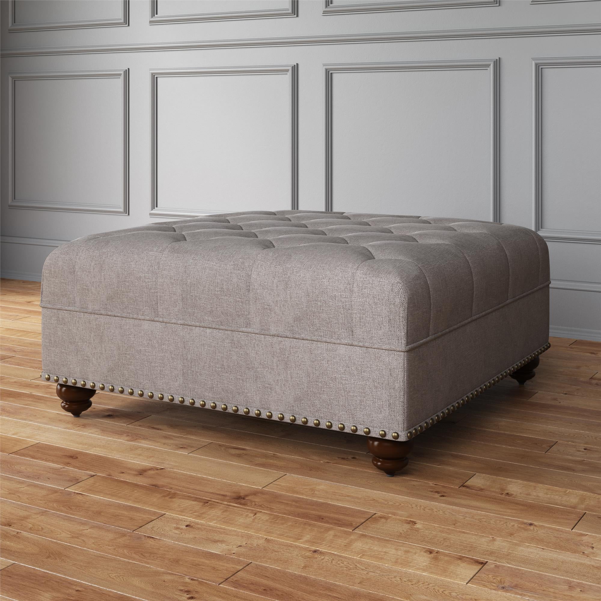 DHP Hastings Square Tufted Ottoman with Nailheads, Beige - Walmart.com