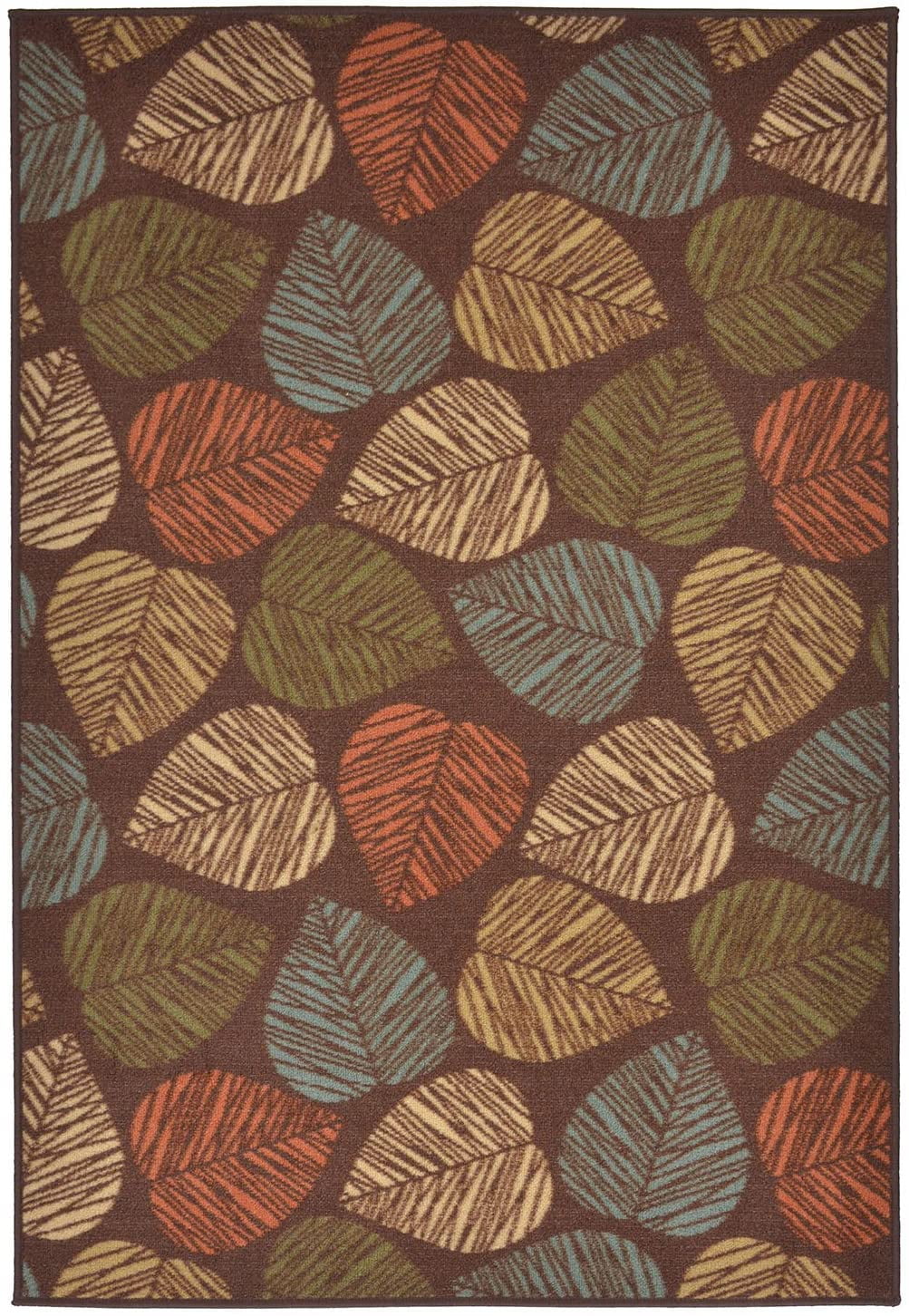Rubber Collection Leaves Floral Area Rug Brown Multi-Color Printed Slip ...