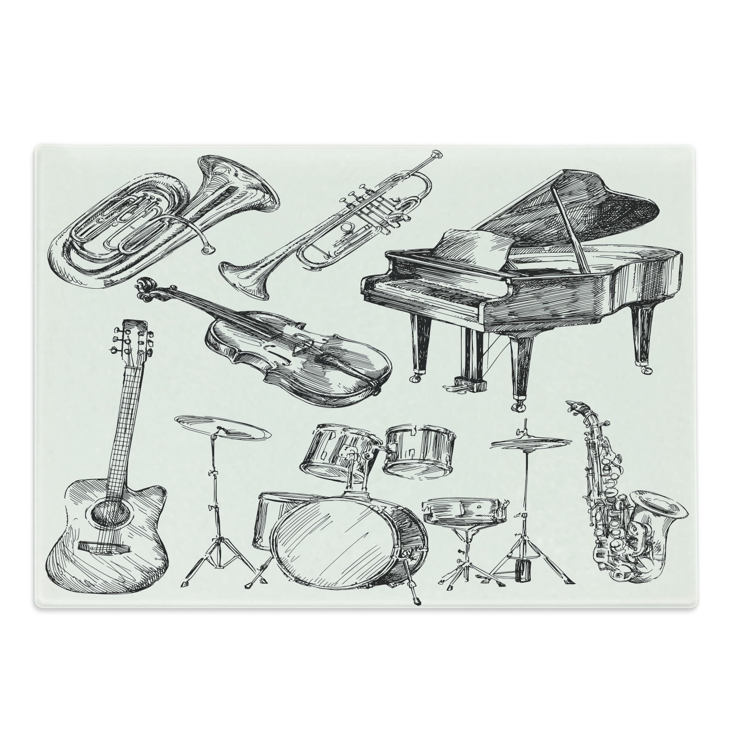 Jazz Music Cutting Board, Illustration of Musical Instruments Sketch ...