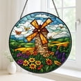 Farm Windmill Suncatcher – Stained Glass Style Floral Window Decor ...