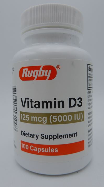 Rugby Vitamin D3 Dietary Supplement 125 mcg (5000 IU) - 100 Capsules ...