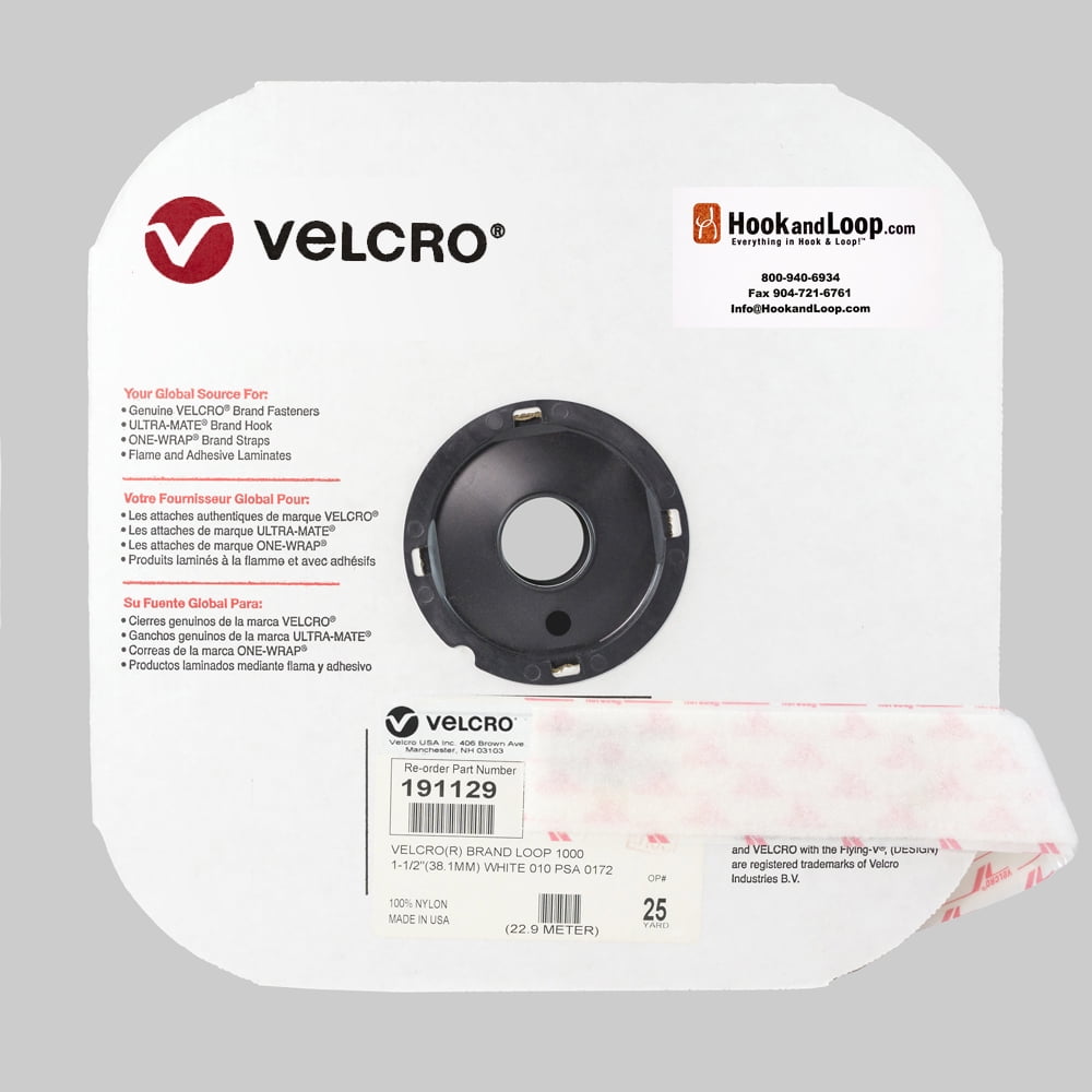 VELCRO® Brand - 1.5" White Loop: Pressure Sensitive Adhesive - Acrylic ...