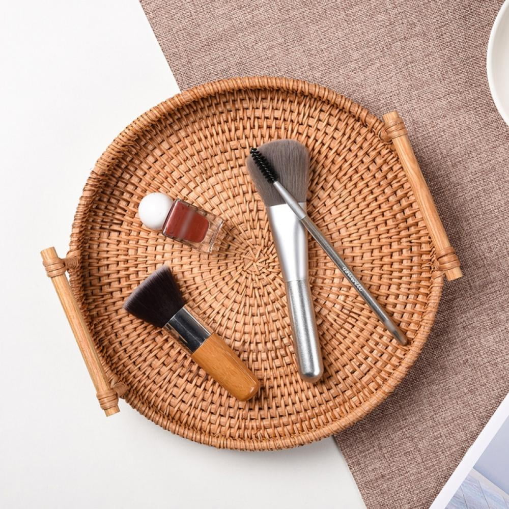 Round Rattan Tray Woven Bread Baskets with Handles Small Cracker Tray ...