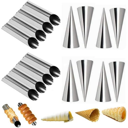18Pcs Cream Horn Molds,4.8Inch Stainless Steel Roll Horn Conical Waffle ...