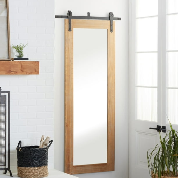 DecMode 34" x 71" Brown Wall Mirror with Metal Hanging Rod - Walmart.com