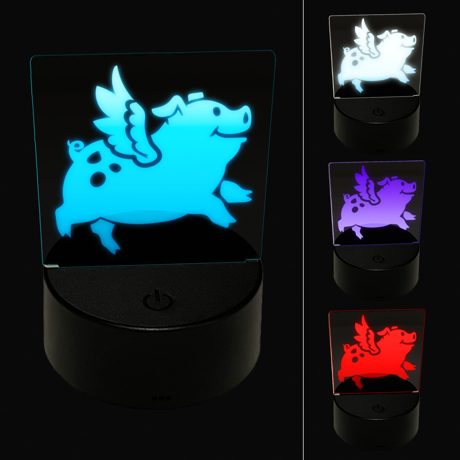 Flying Pig with Wings LED Night Light Sign 3D Illusion Desk Nightstand ...