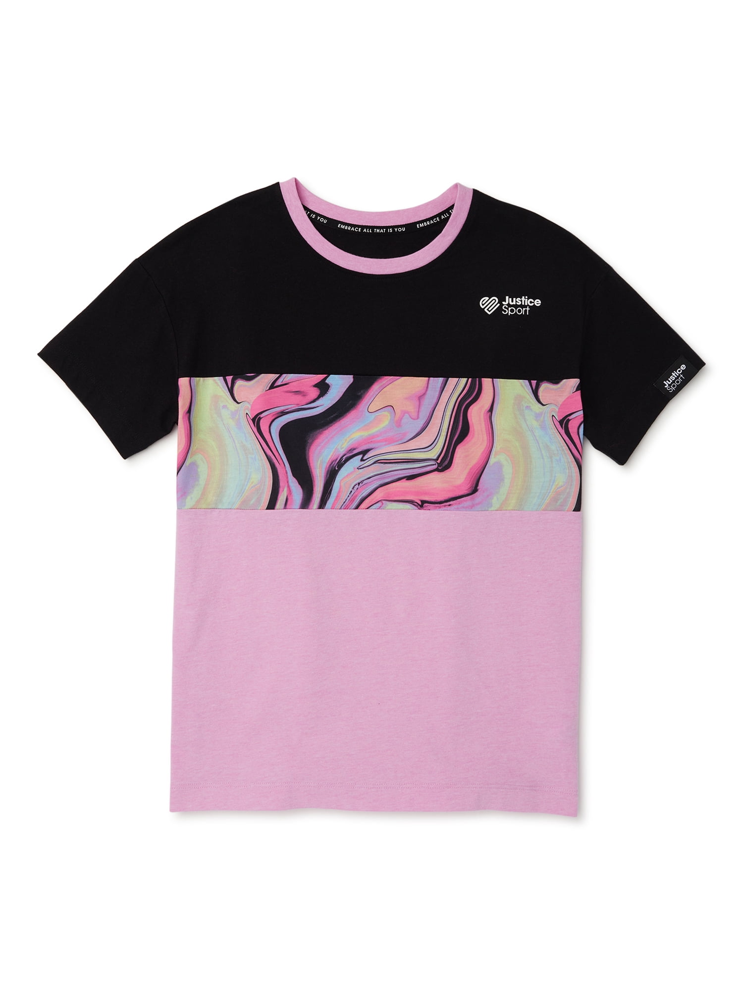 Justice Girls Colorblock Graphic Active T-Shirt, Sizes 5-18 & Plus ...