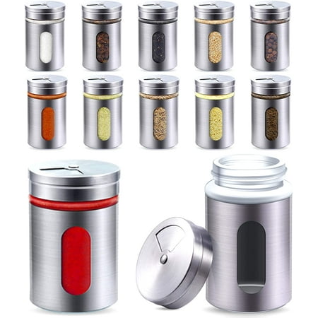12 Spice Jars Silver I Spice Shaker Stainless Steel Set 80Ml I With ...