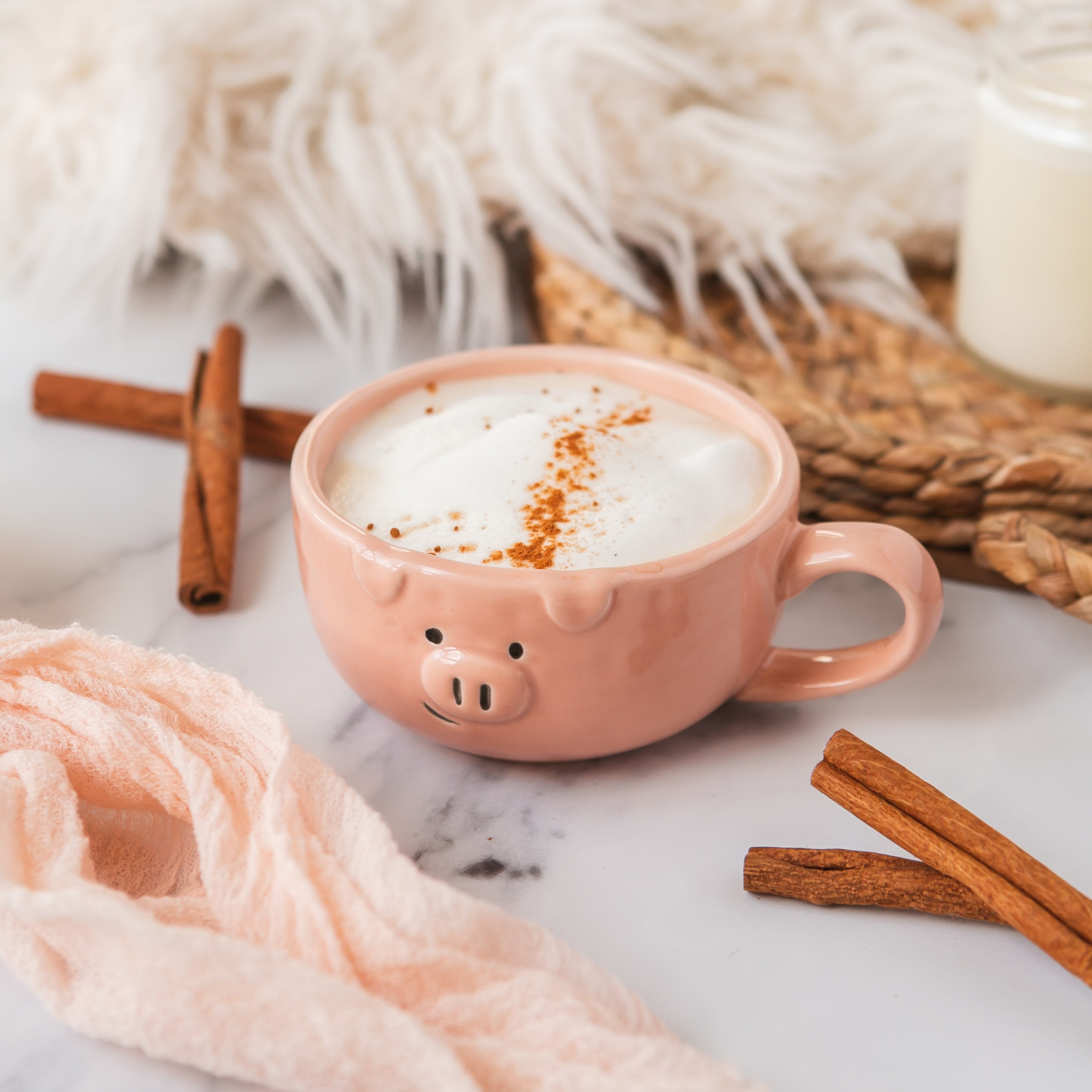 Ceramic Latte Mug - Cute Pig Mug - Wide Ceramic Coffee Cup - Bear Cup ...