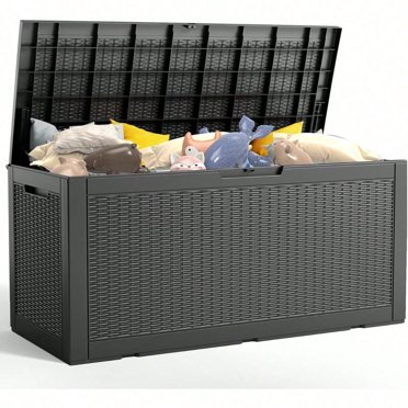 iTopRoad 125L/33 Gal Iron Frame Rattan Wicker Storage Box for Patio ...