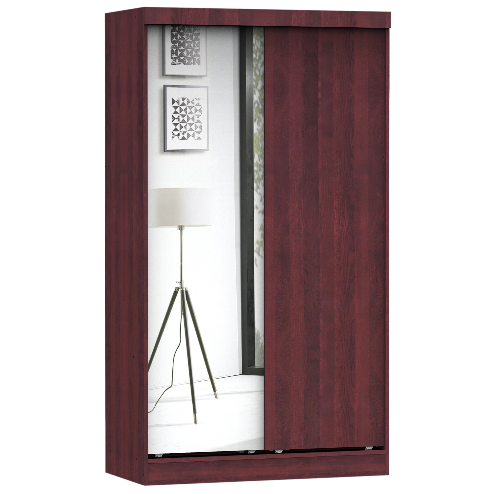 Better Home Products Mirror Wood Double Sliding Door Wardrobe in ...