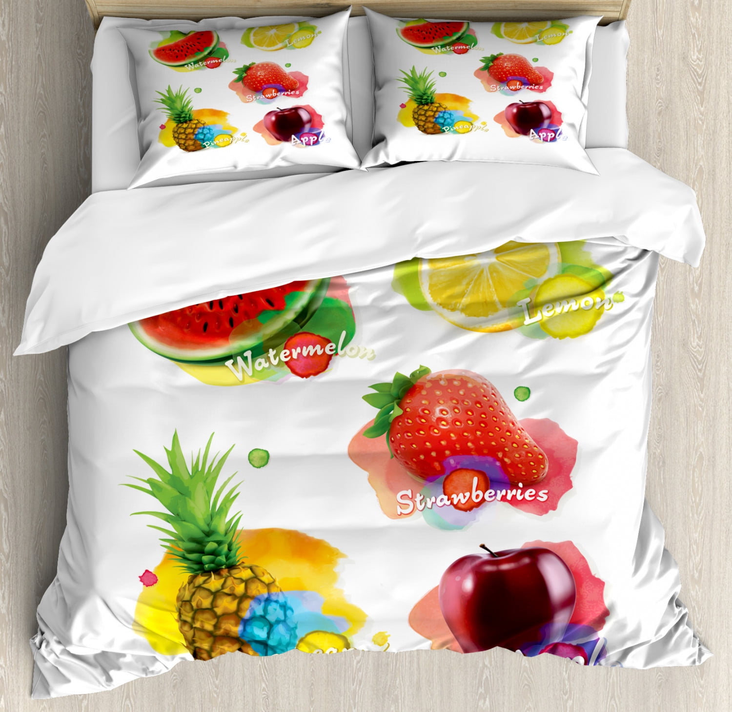 Fruit King Size Duvet Cover Set, Colorful Summer Food Arrangement ...