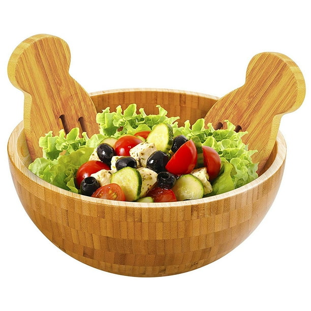 Bamboo Salad Bowl Bamboo Salad Bowl Round Serving Bowl Natural Wood ...