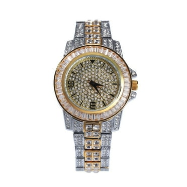 Mens Gold Finish Simulated Diamond Stainless Steel Iced Out Hip Hop ...