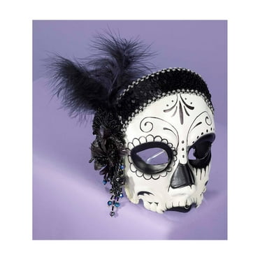 Star Power Day of the Dead Sugar Skull Half Mask w Roses, White Multi ...