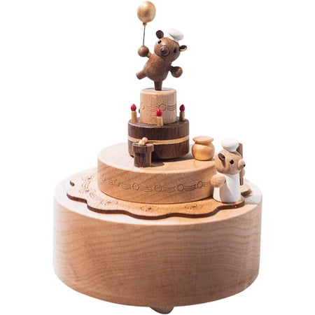 Music Box Cute Wood Music Box,Bear and Cake Model,Creative Wind up ...