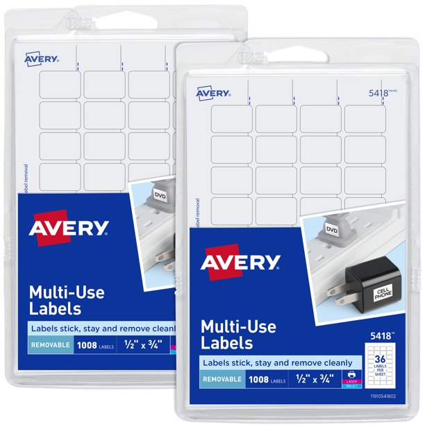 Avery Removable Labels, 1/2" x 3/4", 2016 Labels, (2 Pack of 5418 ...