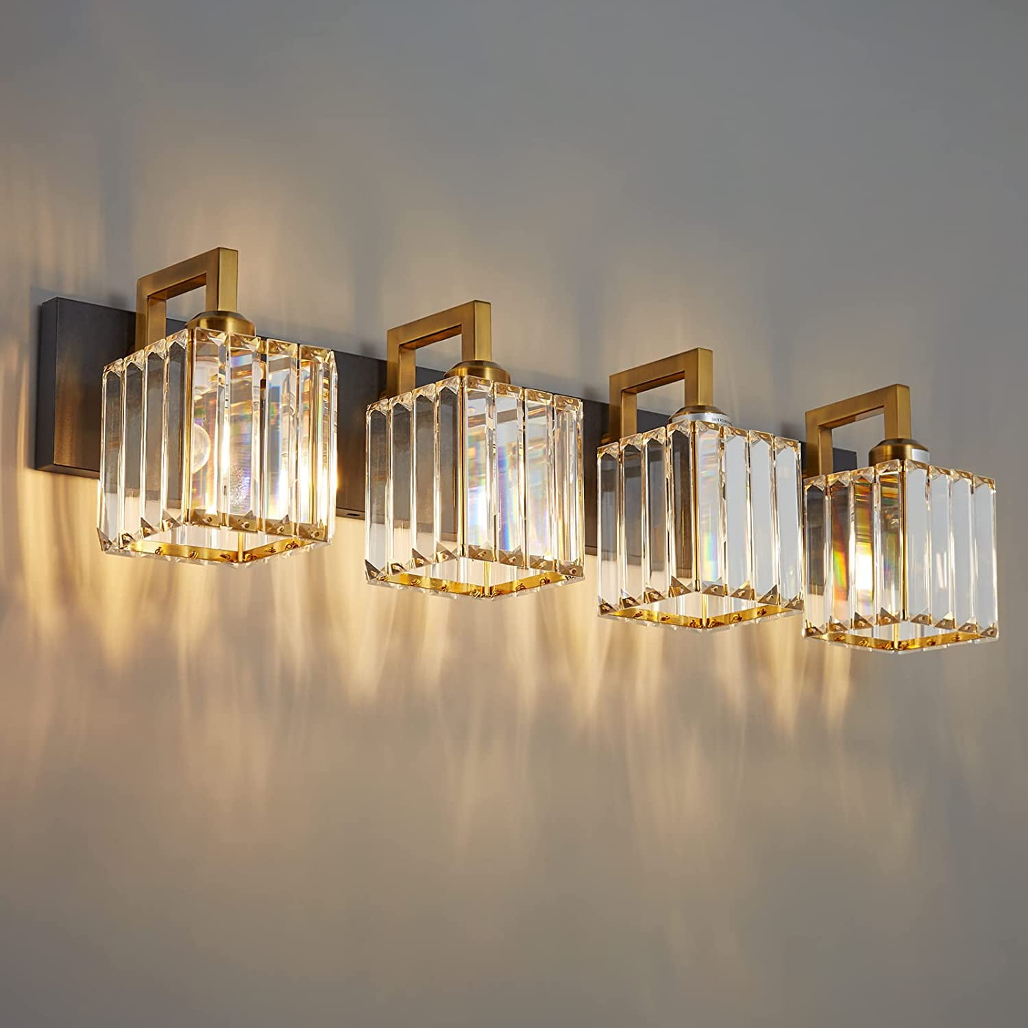 SHMAMT Bathroom Vanity Light 4-Lights Black Modern Crystal Wall Lamp ...