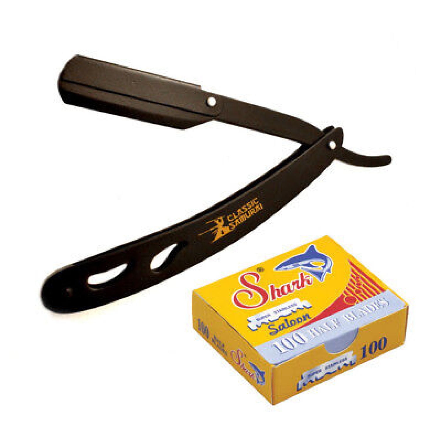 HTYSUPPLY Metal Straight Razor Black Shavette + 100 Single Blades ...