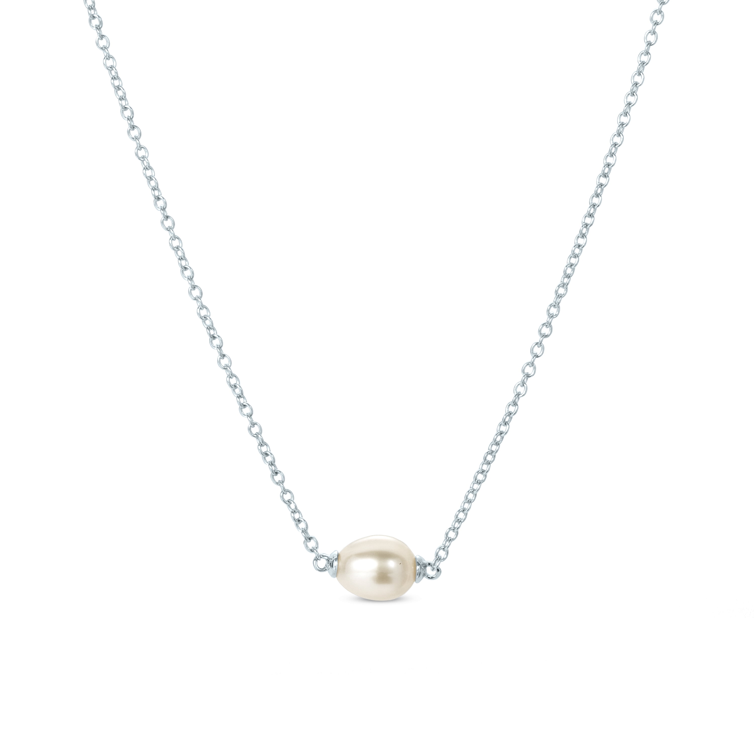 Gemistry White Cultured Freshwater Pearl Solitaire Pendant Necklace In